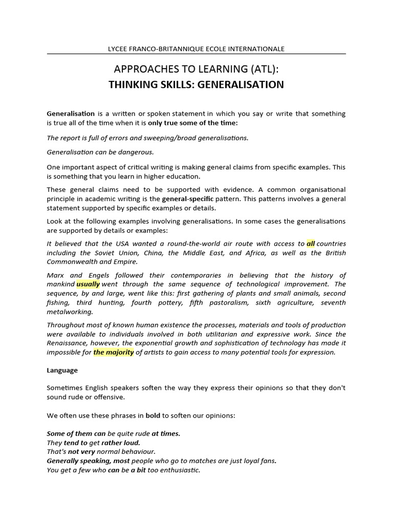 3.b.ATL - Thinking Skills | PDF | Linguistics | Cognitive Science