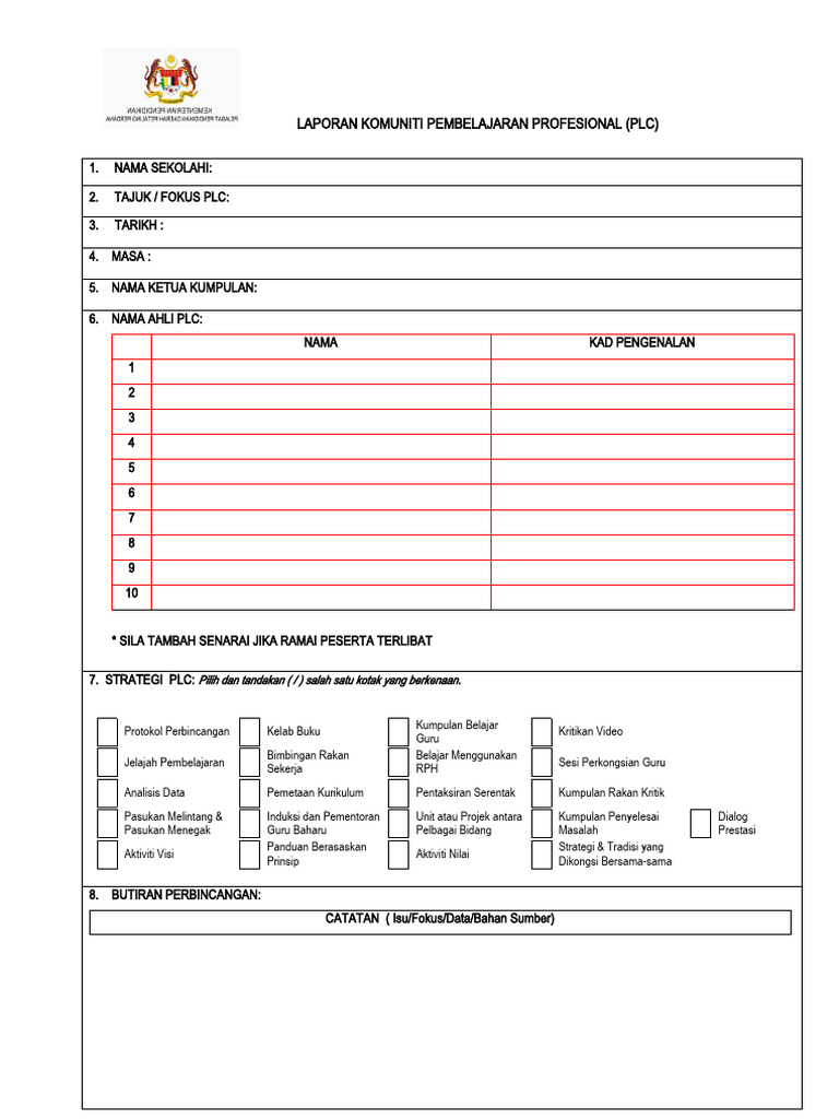 Borang PLC 2023 Kosong | PDF