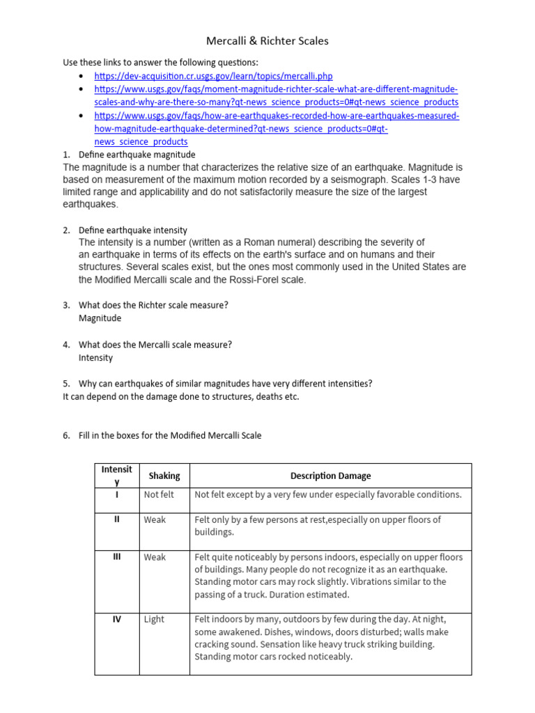 Mercalli & Richter Scales - Dox | PDF | Earthquakes | Solid Mechanics