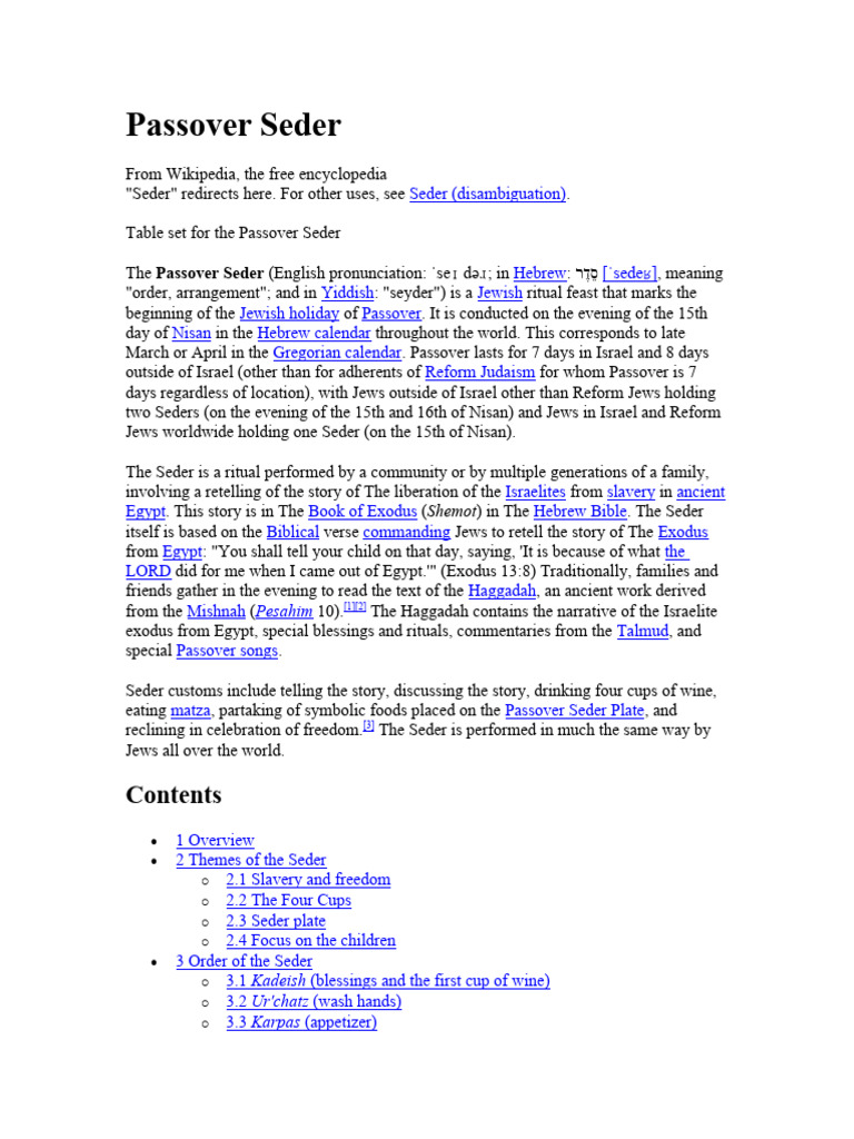 Passover Seder | PDF | Passover Seder | Three Pilgrimage Festivals