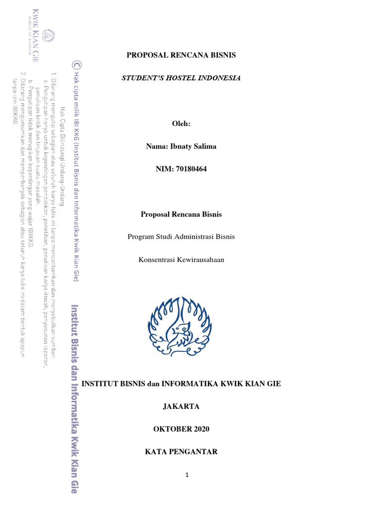 Proposal Rencana Bisnis: Student'S Hostel Indonesia | PDF | Karier ...