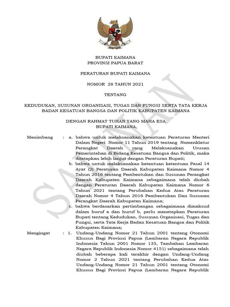 Perbup No 28 Sotk Kesbangpol | PDF