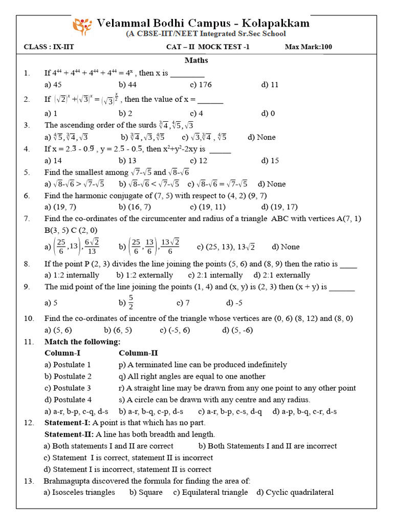 Class IX VISTO - 1 MOCK TEST-1 | PDF | Tissue (Biology) | Cell (Biology) Class IX VISTO - 1 MOCK TEST-1 | PDF | Tissue (Biology) | Cell (Biology)