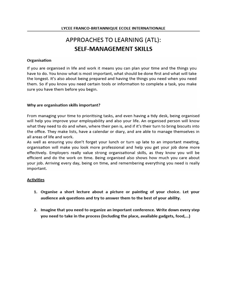 Self-Management for Students | PDF