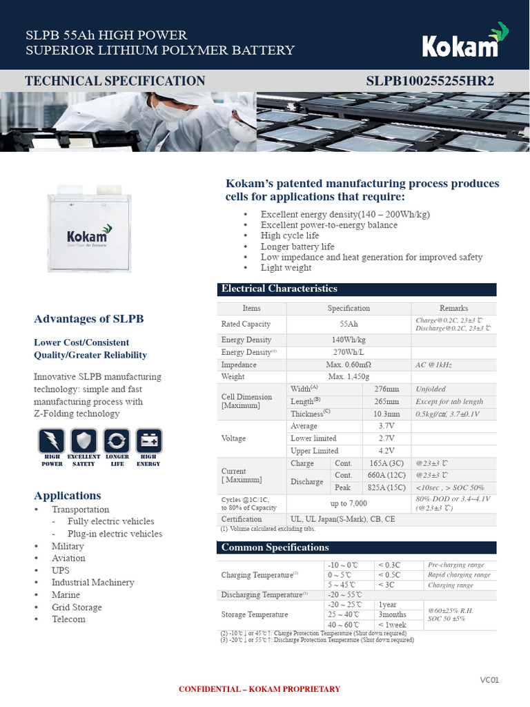 Kokam SLPB100255255HR2 | PDF | Battery Charger | Combustion
