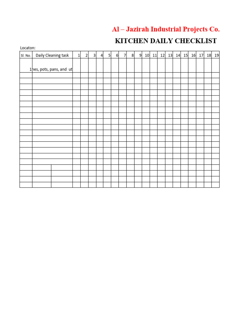 Daily Kitchen Cleaning Checklist | PDF | Home & Garden | Technology ...