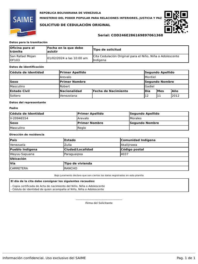 Planilla Cedulacion Original Menor | PDF | Gobierno y personalidad