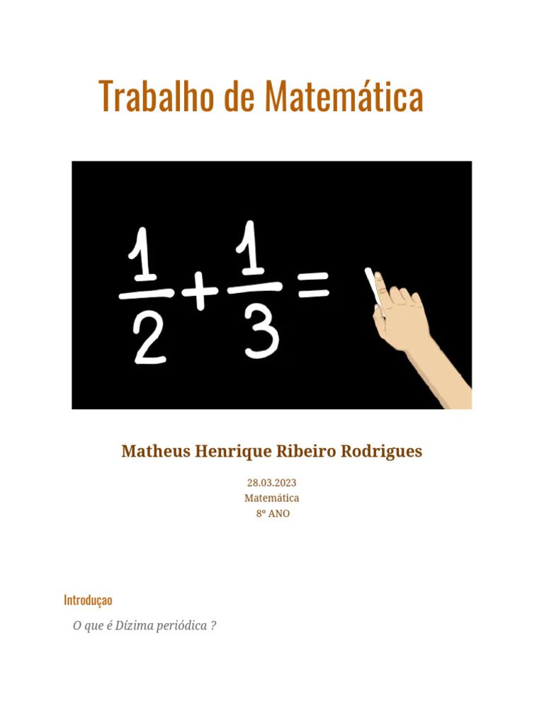 Relatório - Documentos Google | PDF | Número racional | Objetos matemáticos