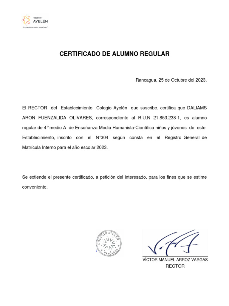 Certificado Alumno Regular | PDF