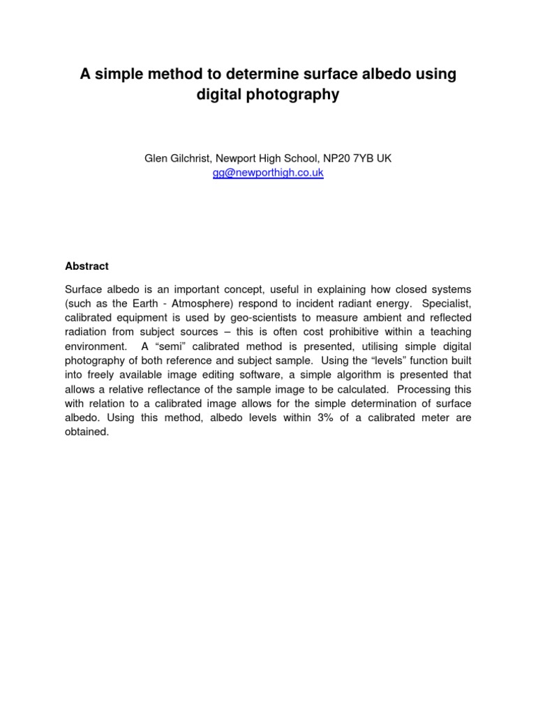 A Simple Method To Determine Surface Albedo Using Digital Photography ...