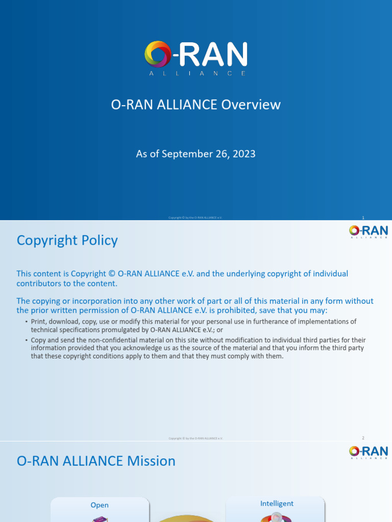 O-RAN ALLIANCE Overview 2023-09-26-v01 | PDF