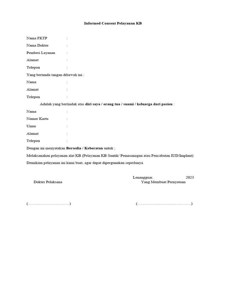 Informed Consent Pelayanan KB | PDF | Hukum | Kesehatan Holistik