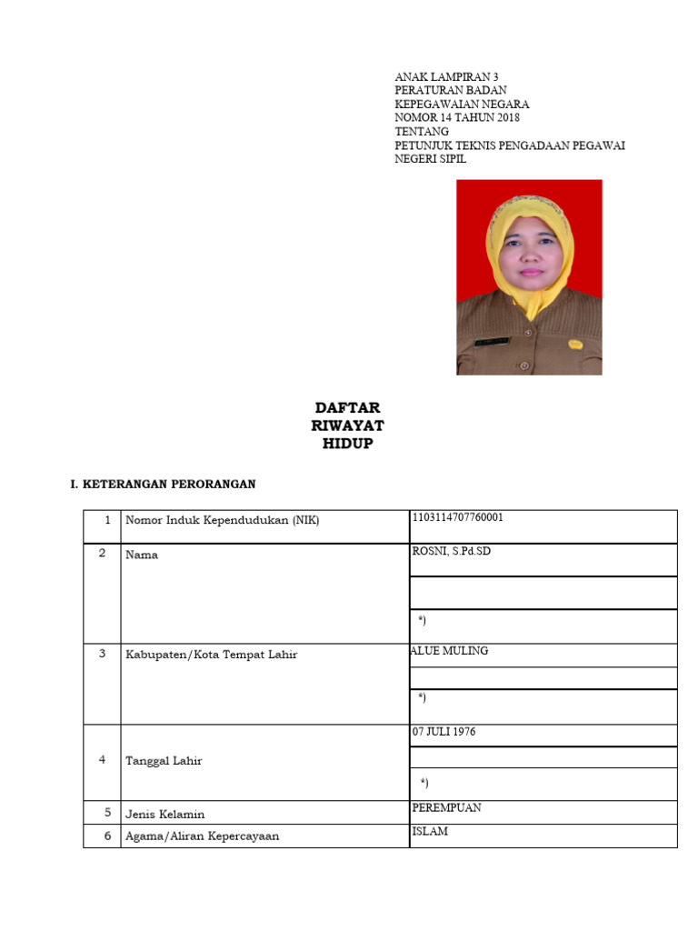 Daftar Riwayat Hidup Ros | PDF