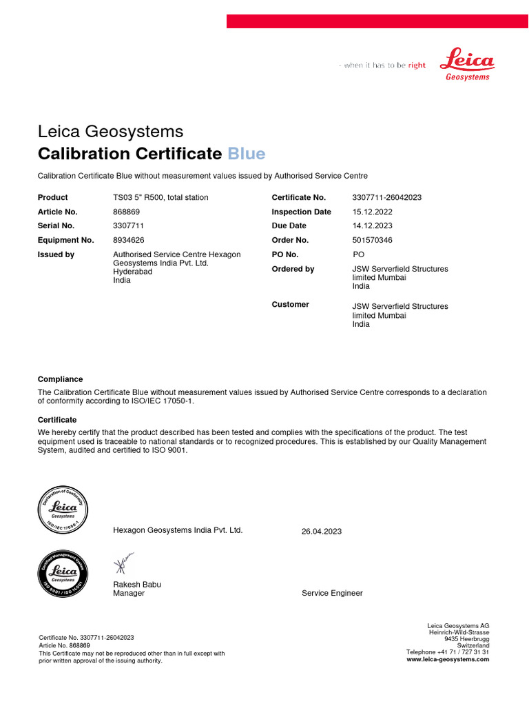 0129 Jsw Calibration Certificate Pdf Calibration Iso 9000