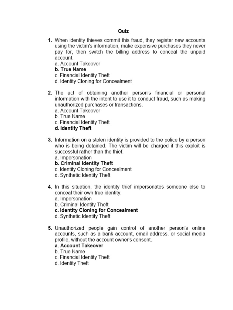 Quiz Identity Theft | PDF | Identity Theft | Computer Security