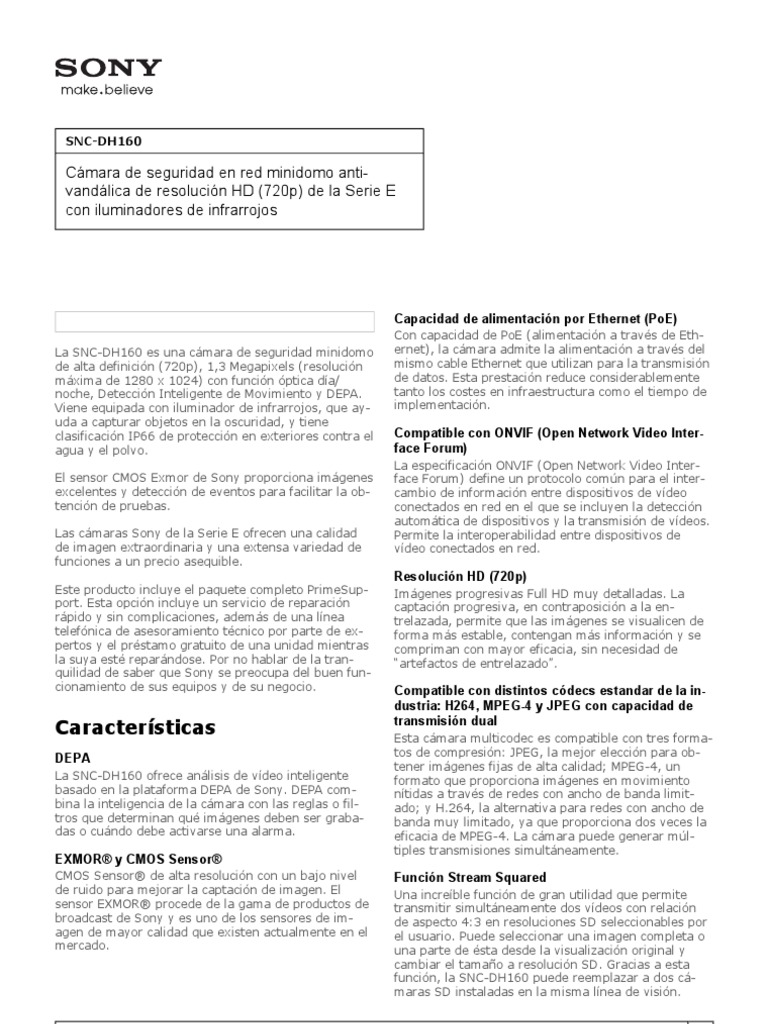 Camara Minidomo Sony Snc-dh160 | PDF | Resolución de pantalla | Vídeo