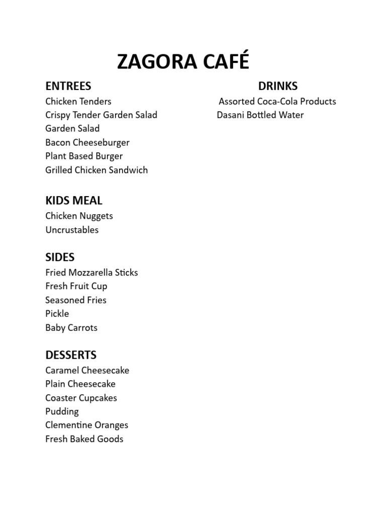 BGT App Menu Zagora Cafe | PDF