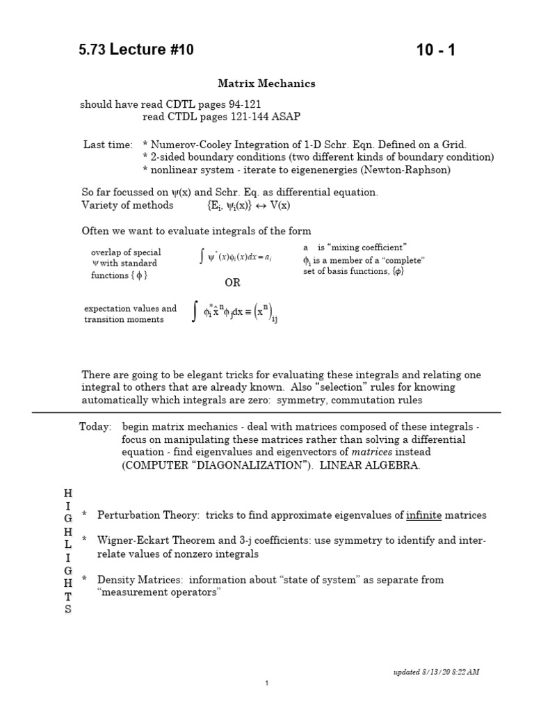 Matrix Mechanics and Dirac Notation | PDF | Teaching Methods & Materials