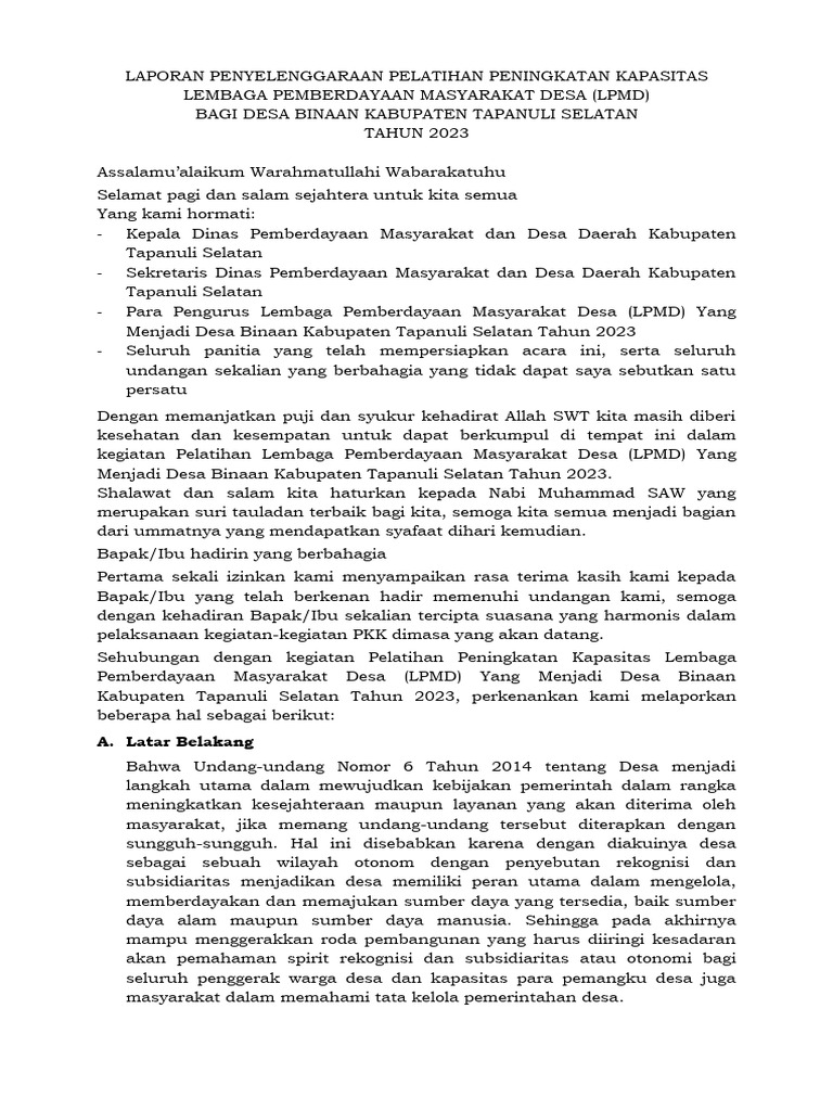 Laporan Kegiatan Pelatihan LPMD 2023 | PDF | Ilmu Sosial