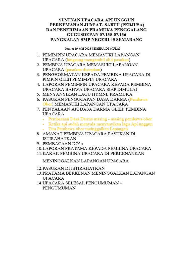 Teks Upacara Pembukaan API Unggun | PDF