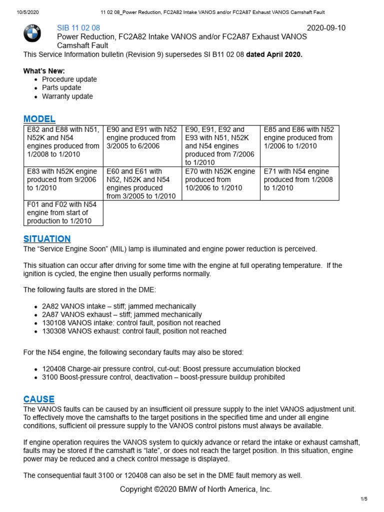 Fault Code VANOS | PDF