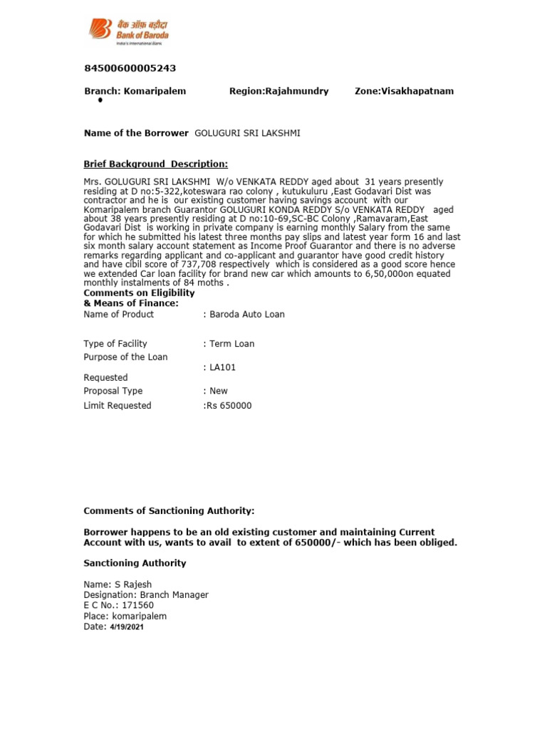 Auto Loan Approval for Existing Customer | PDF | Finance & Money ...