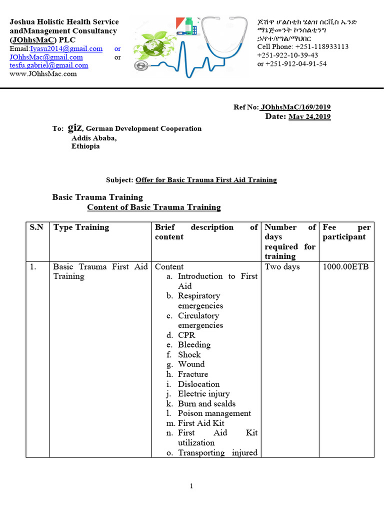 Basic Trauma Training for ILRI Final | PDF | Injury | First Aid