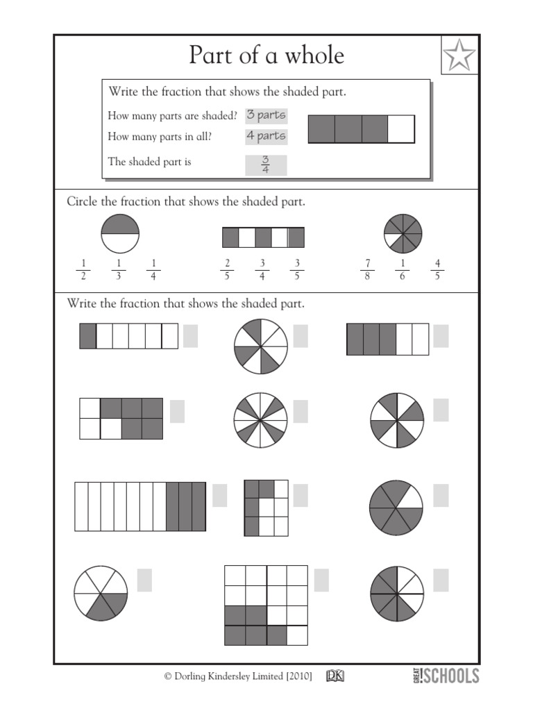 Part of A Whole: Write The Fraction That Shows The Shaded Part. 3 Parts ...