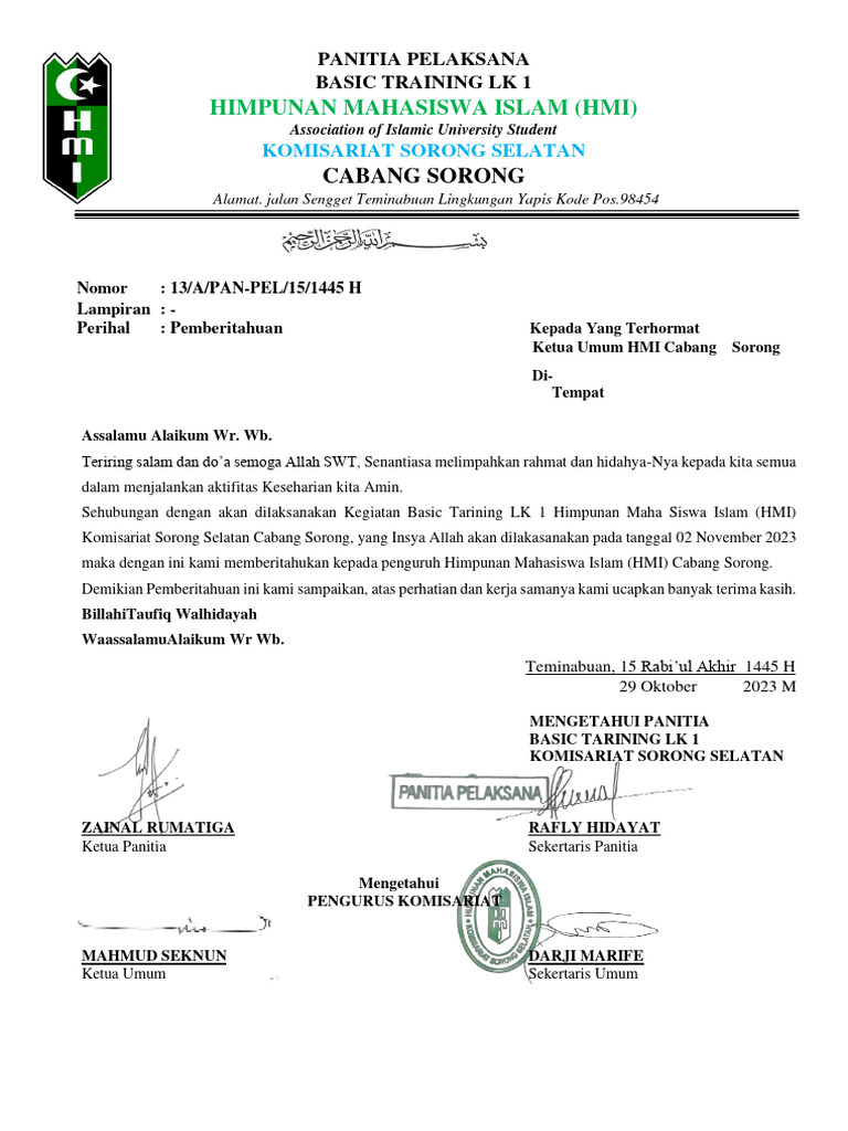 Surat Pemberitahuan Sorsel | PDF