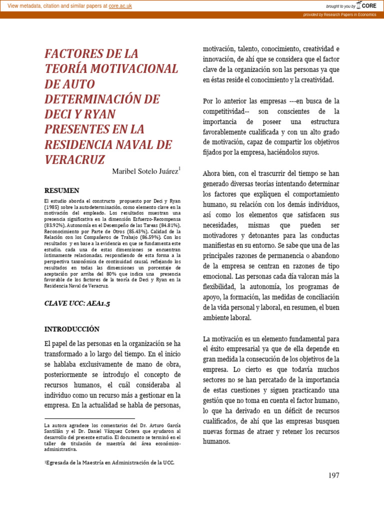 Factores de La Teoría Motivacional de Auto Determinación de Deci Y Ryan ...