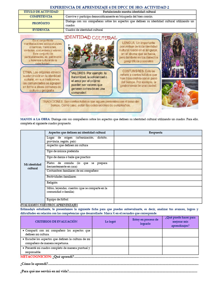 2 Identidad Cultural 3ro B | PDF | Cognición