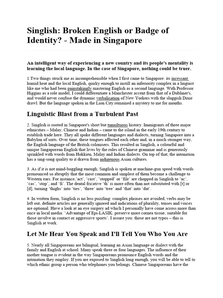 5L18 Singlish - Broken English or Badge of Identity | PDF | English ...