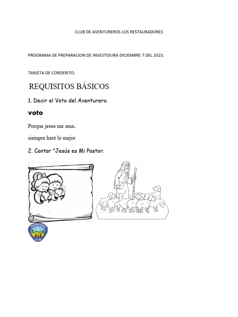 Club de Aventureros Tarjeta Corderito | PDF | Oveja | Alimentos