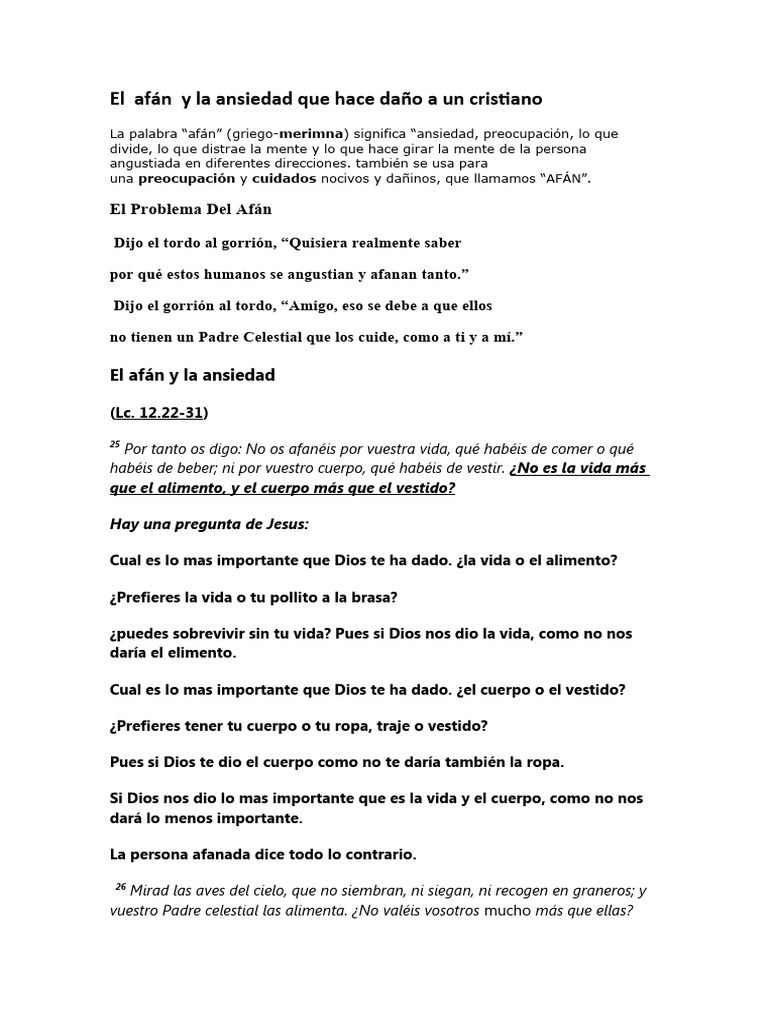 El Afán y La Ansiedad Que Hace Daño A Un Cristiano | PDF | Jesús | Teología