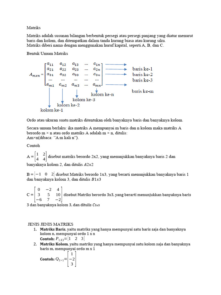 Panduan Lengkap Matriks dan Operasinya | PDF