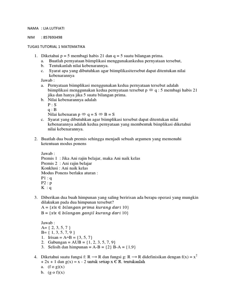 TT 1 Mat - Lia Lutfiati | PDF