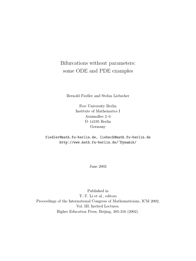Bifurcation Theory Wo Parameters | PDF | Manifold | Eigenvalues And Eigenvectors