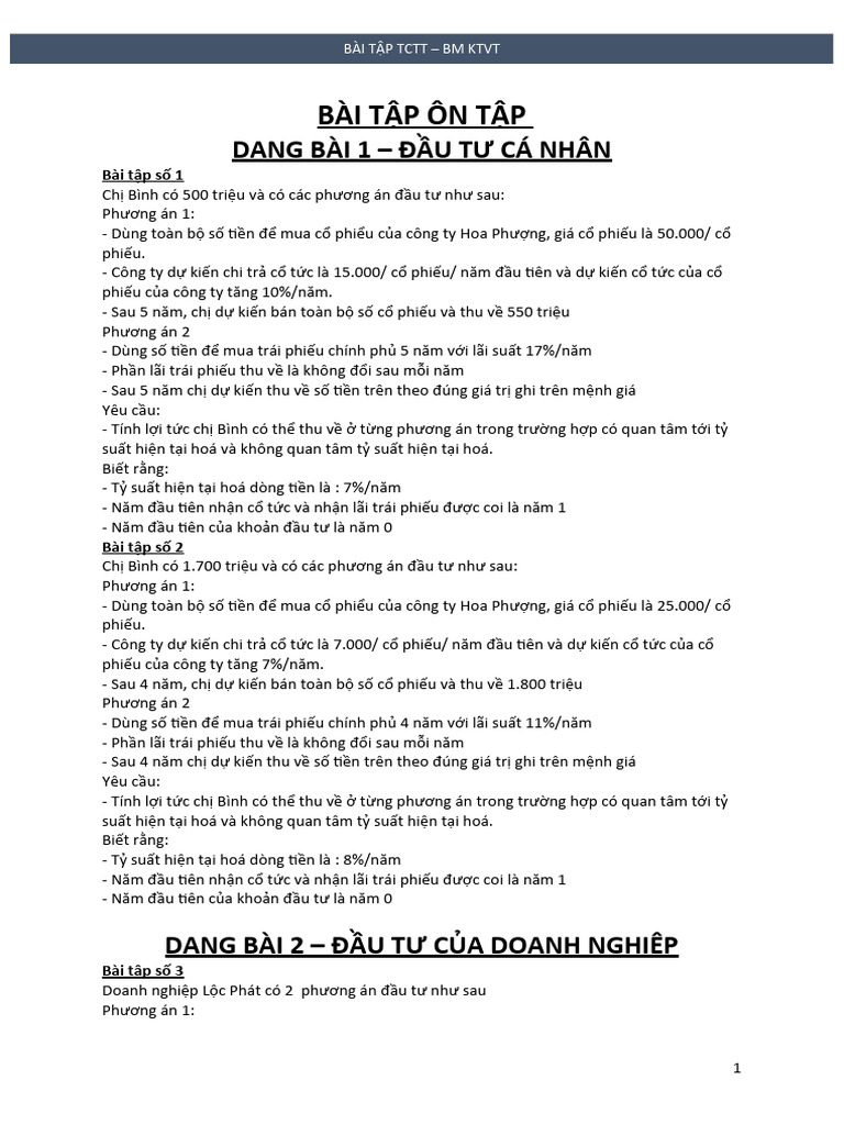 TCTT Bài Tập Ôn Tập 3tc | PDF