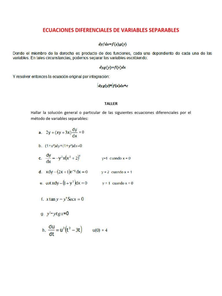 Taller 5 Ed de Variables Separables-1 | PDF | Métodos y materiales de enseñanza