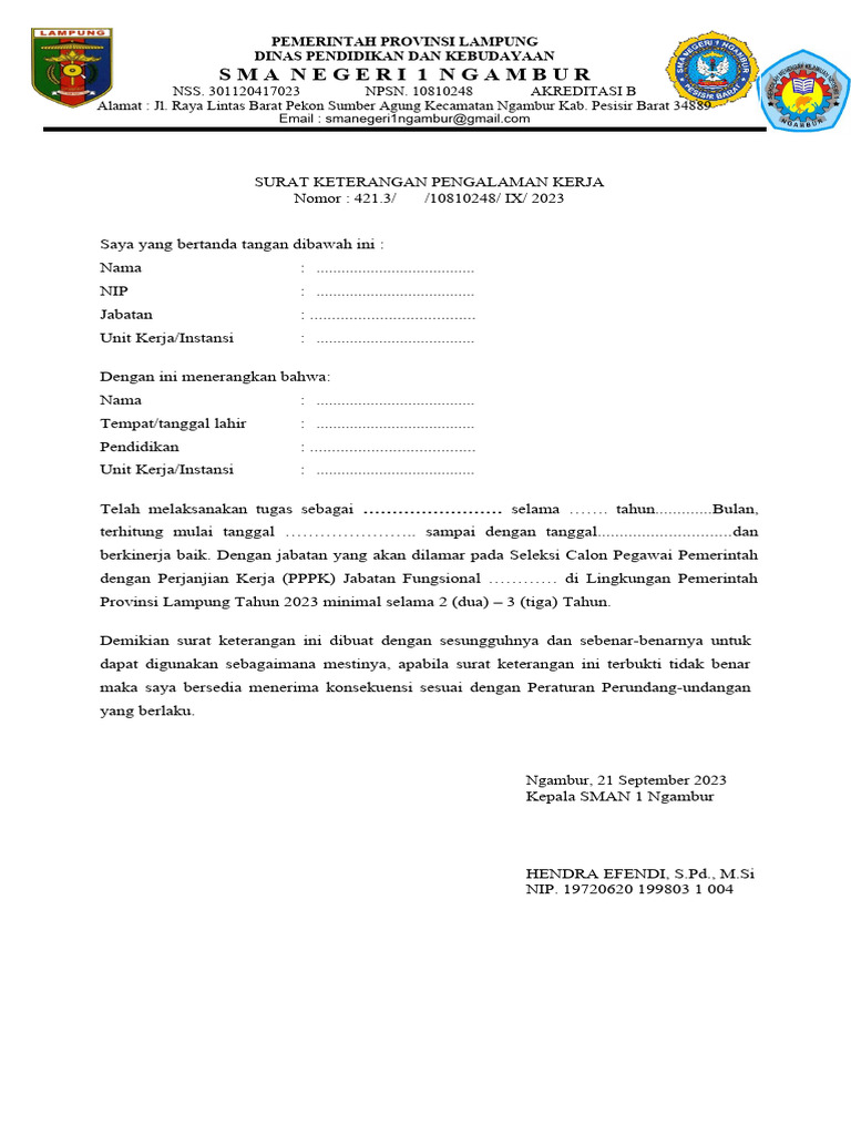 Contoh Format Surat Keterangan Pengalaman Kerja | PDF | Olahraga & Rekreasi | Griya & Taman