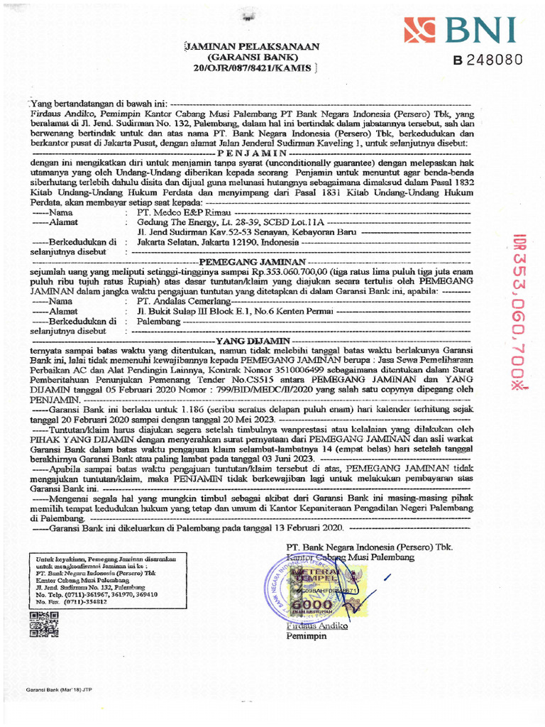 contoh Jaminan Garansi Bank | PDF