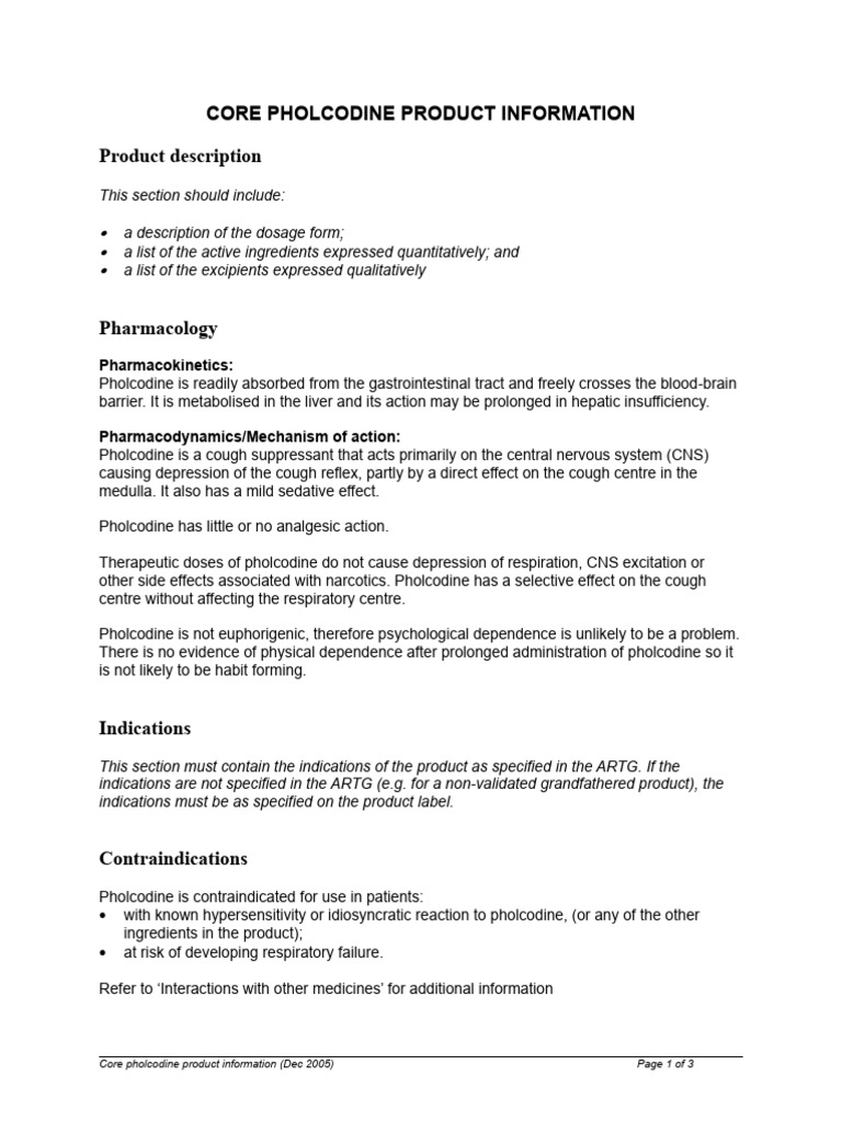 Otc Template Pi Pholcodine | PDF | Breastfeeding | Drugs Acting On The ...