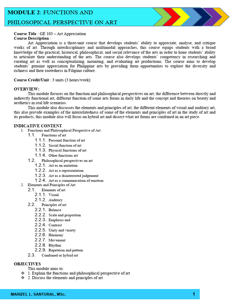 Ge - 103 Art Appreciation Module 2 | PDF | Color | Immanuel Kant