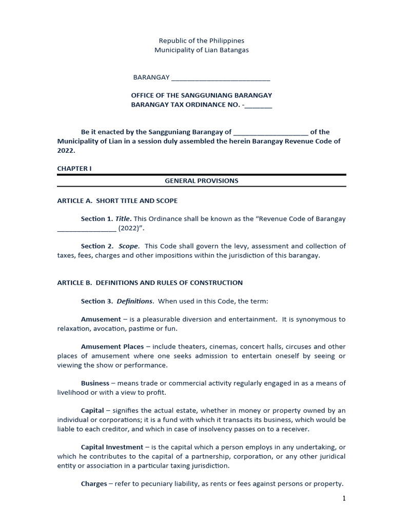 Barangay Tax Code Sample | PDF | Taxes | Fee