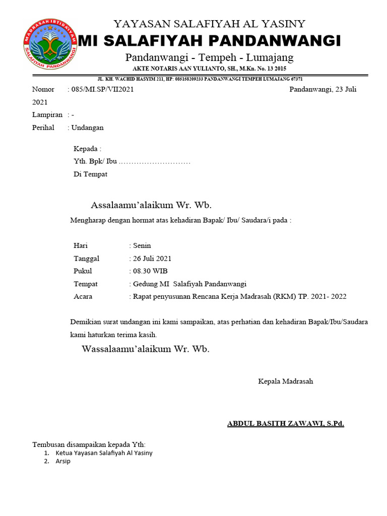 Surat Undangan Penyusunan RKM Tahun 2021 | PDF