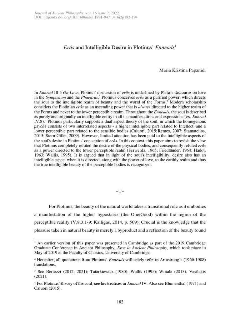 Papanidi - Erôs and Intelligible Desire in Plotinus' Enneads | PDF | Nous | Soul