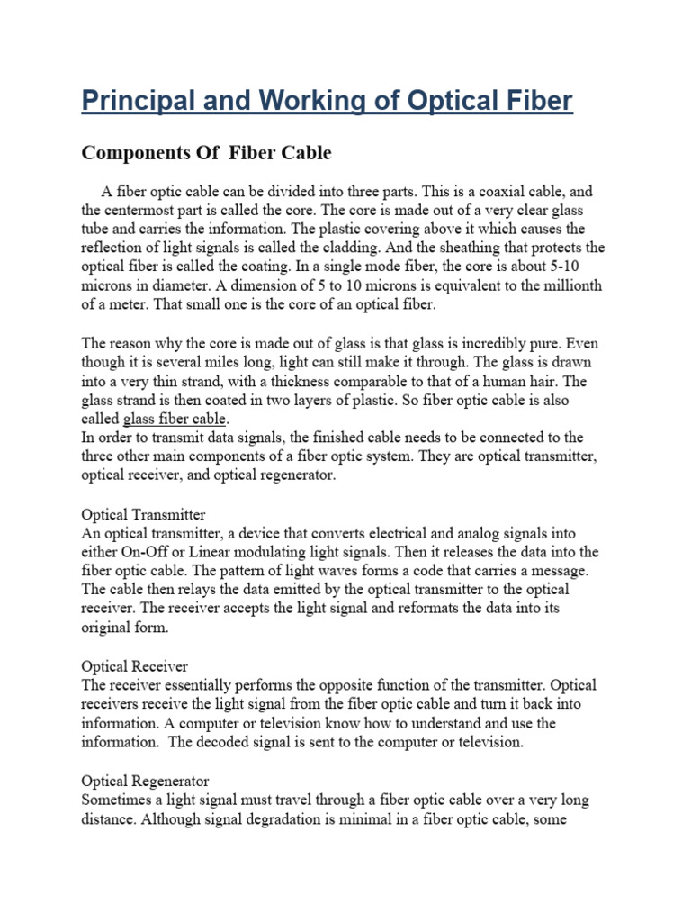 Principal and Working of Optical Fiber | PDF | Optical Fiber ...