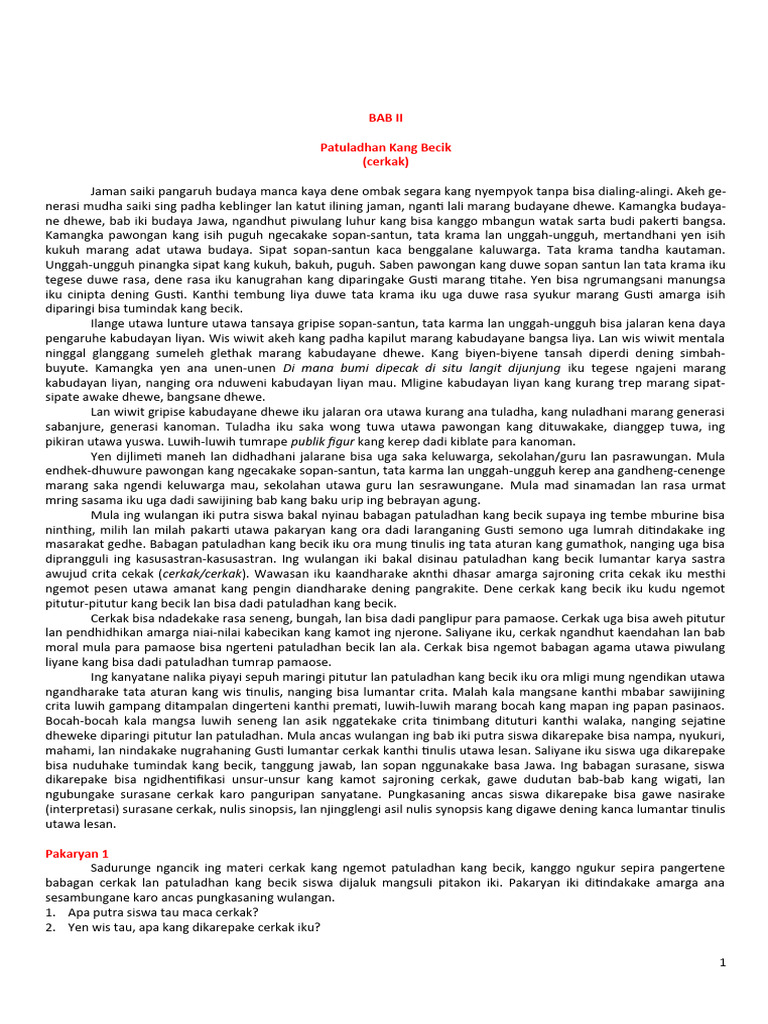 Materi 2 Kelas X, Cerkak | PDF
