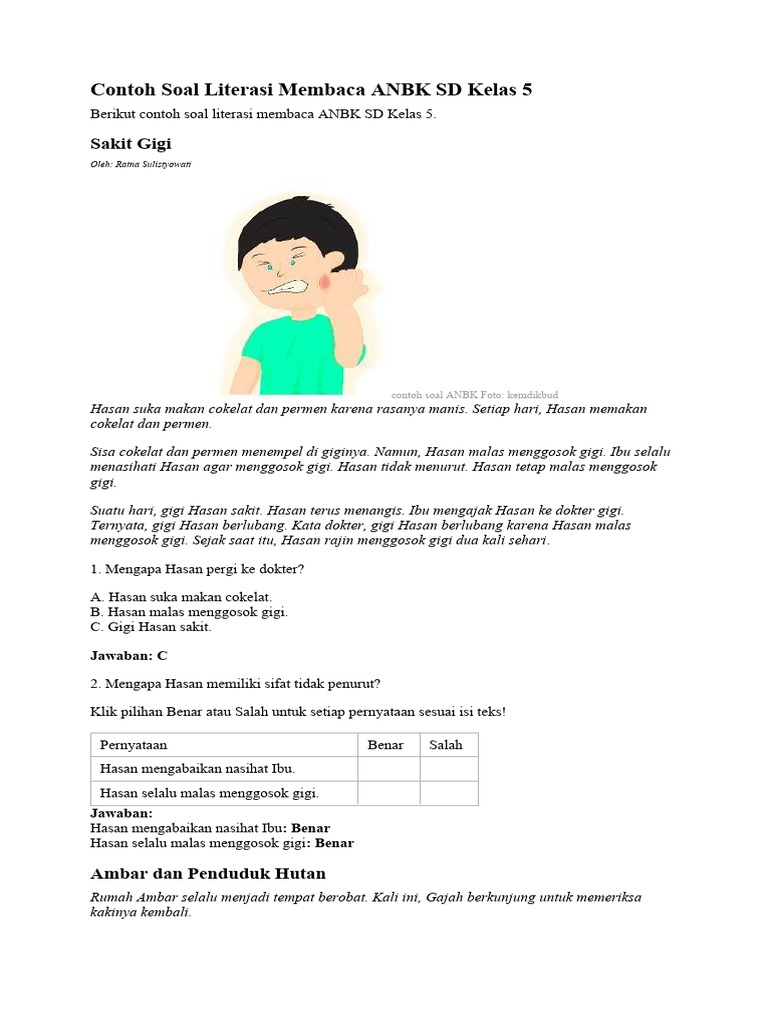 Contoh Soal Literasi Membaca ANBK SD Kelas 5 | PDF