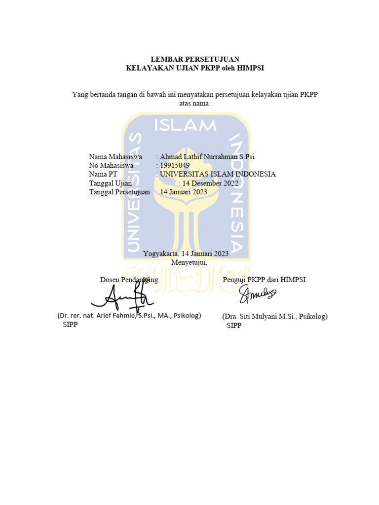 Persetujuan Ujian PKPP HIMPSI | PDF